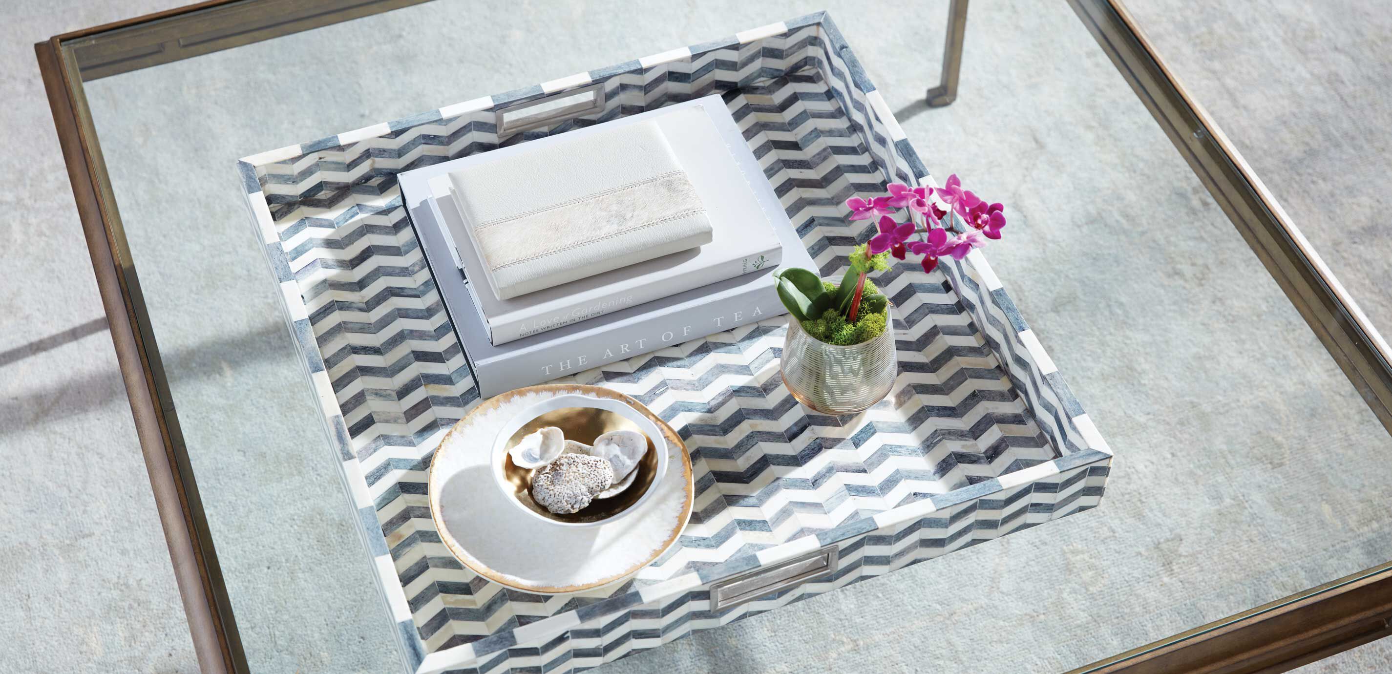 Chevron 24" Square Bone Tray| Decorative Accents | Ethan Allen