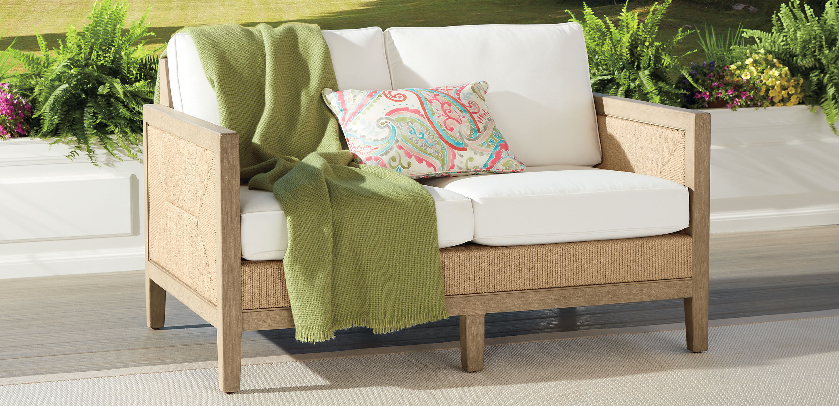 Mylos Indoor/Outdoor Loveseat with Custom Cushions | Ethan Allen