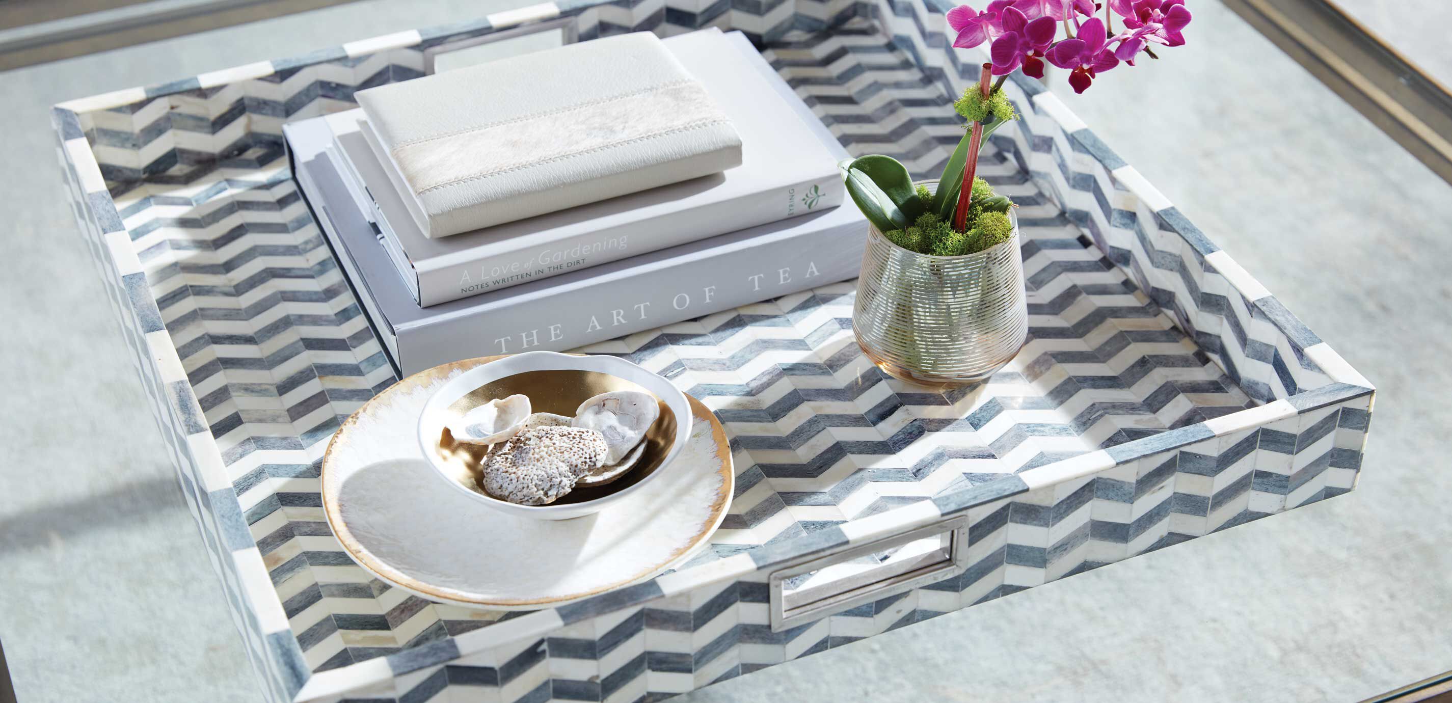 Chevron 24" Square Bone Tray| Decorative Accents | Ethan Allen