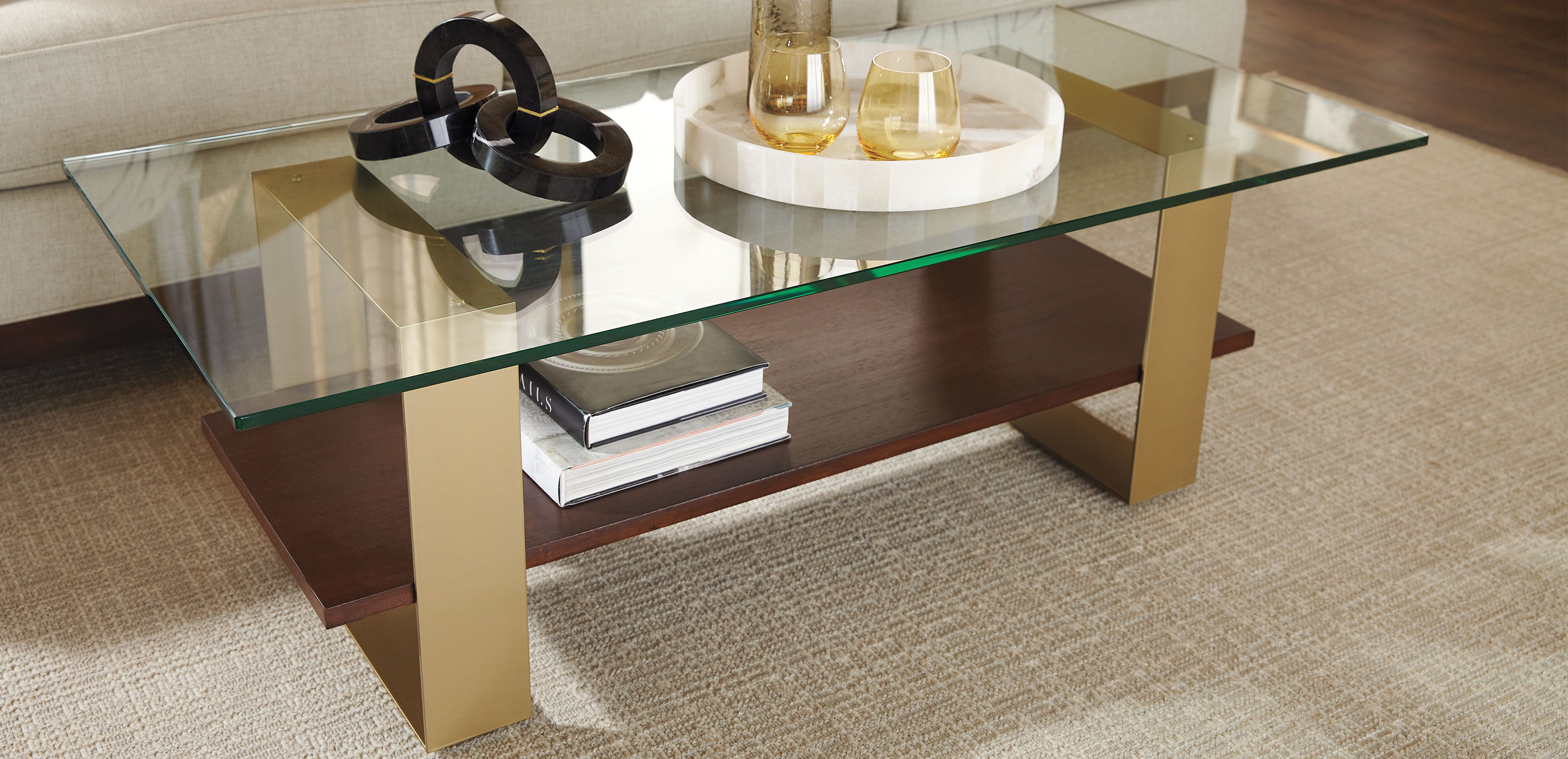 Rosemoor Glass top Rectangular Coffee Table Ethan Allen