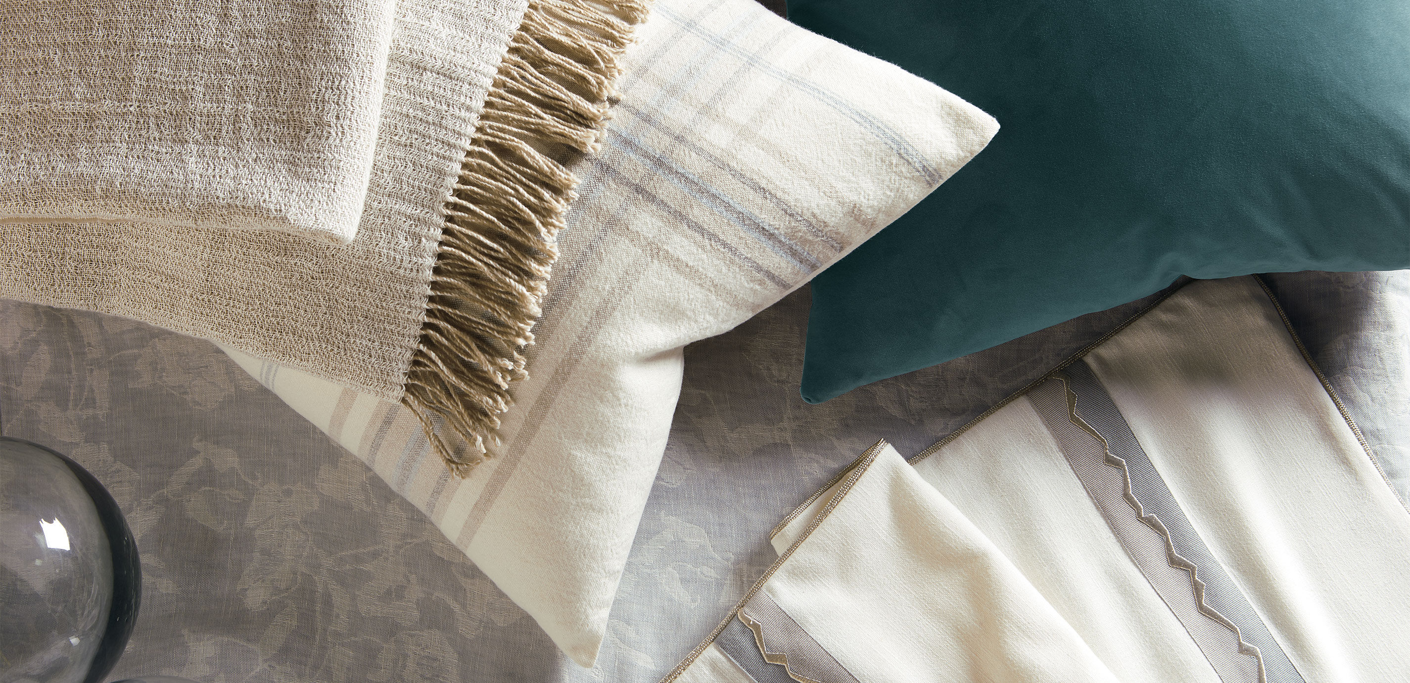 White Banded Bolster Pillow | Bolster With Decorative Trim | Ethan Allen