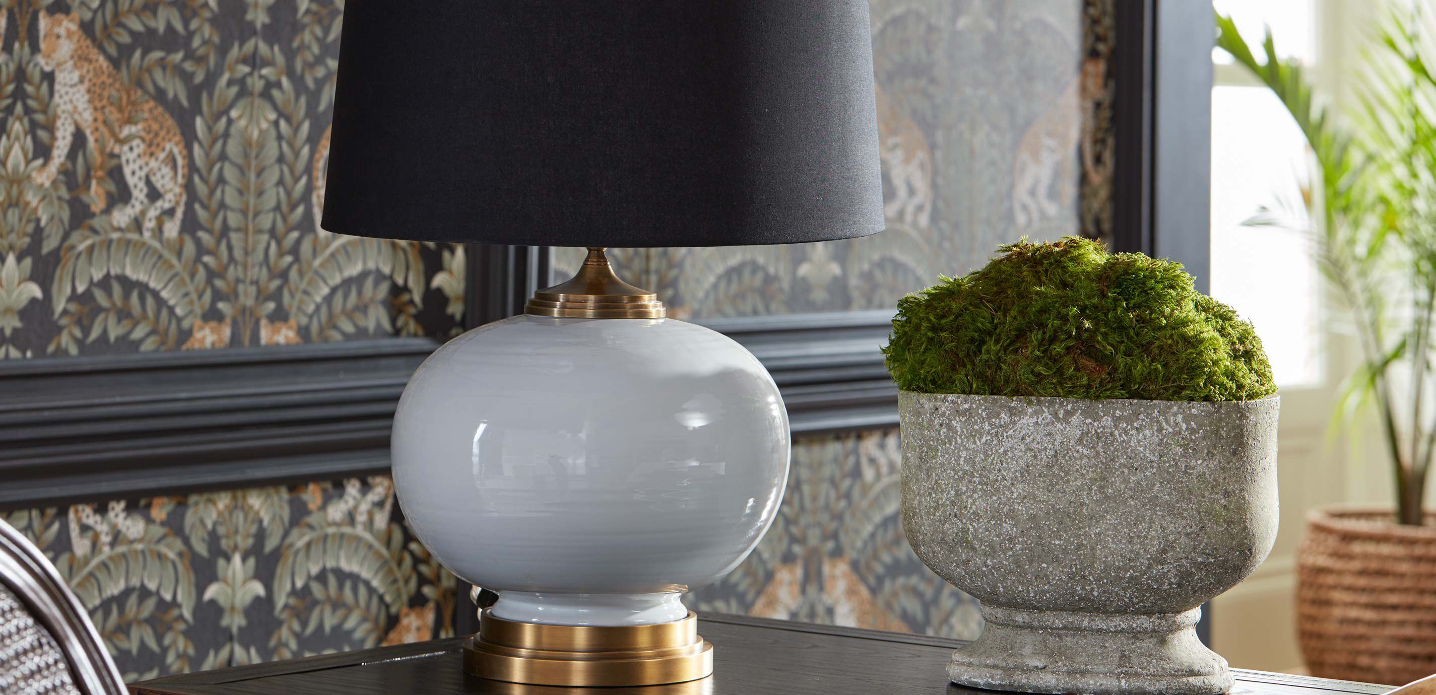 Moss in Oval Stone Planter | Fake Moss | Artisan Cachepot | Ethan Allen