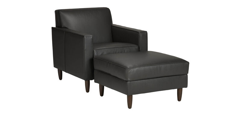 Marcus Leather-Upholstered Armchair with Wood Legs | Ethan Allen