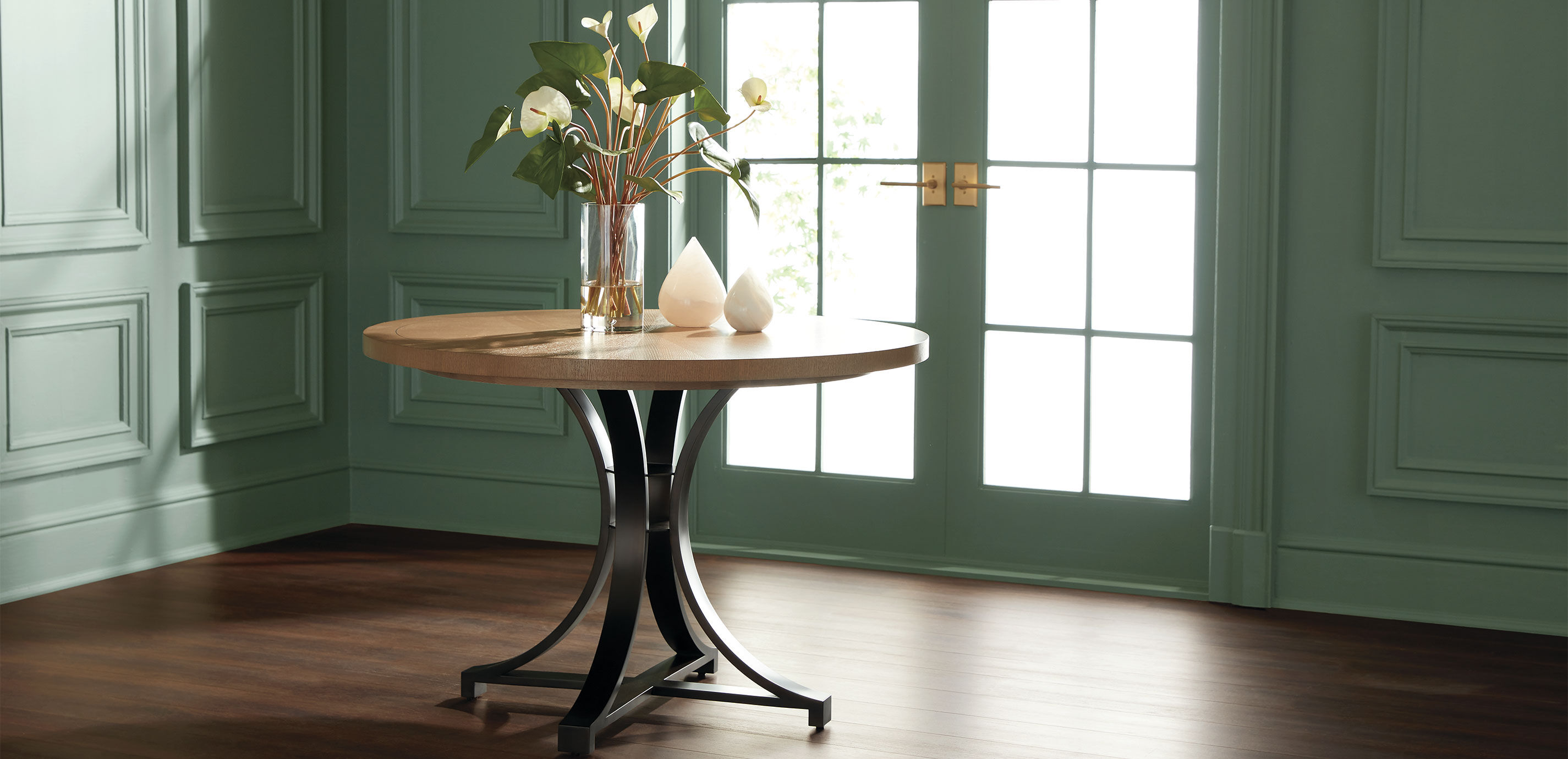 Evansview Round Dining Table with Metal Pedestal Ethan Allen