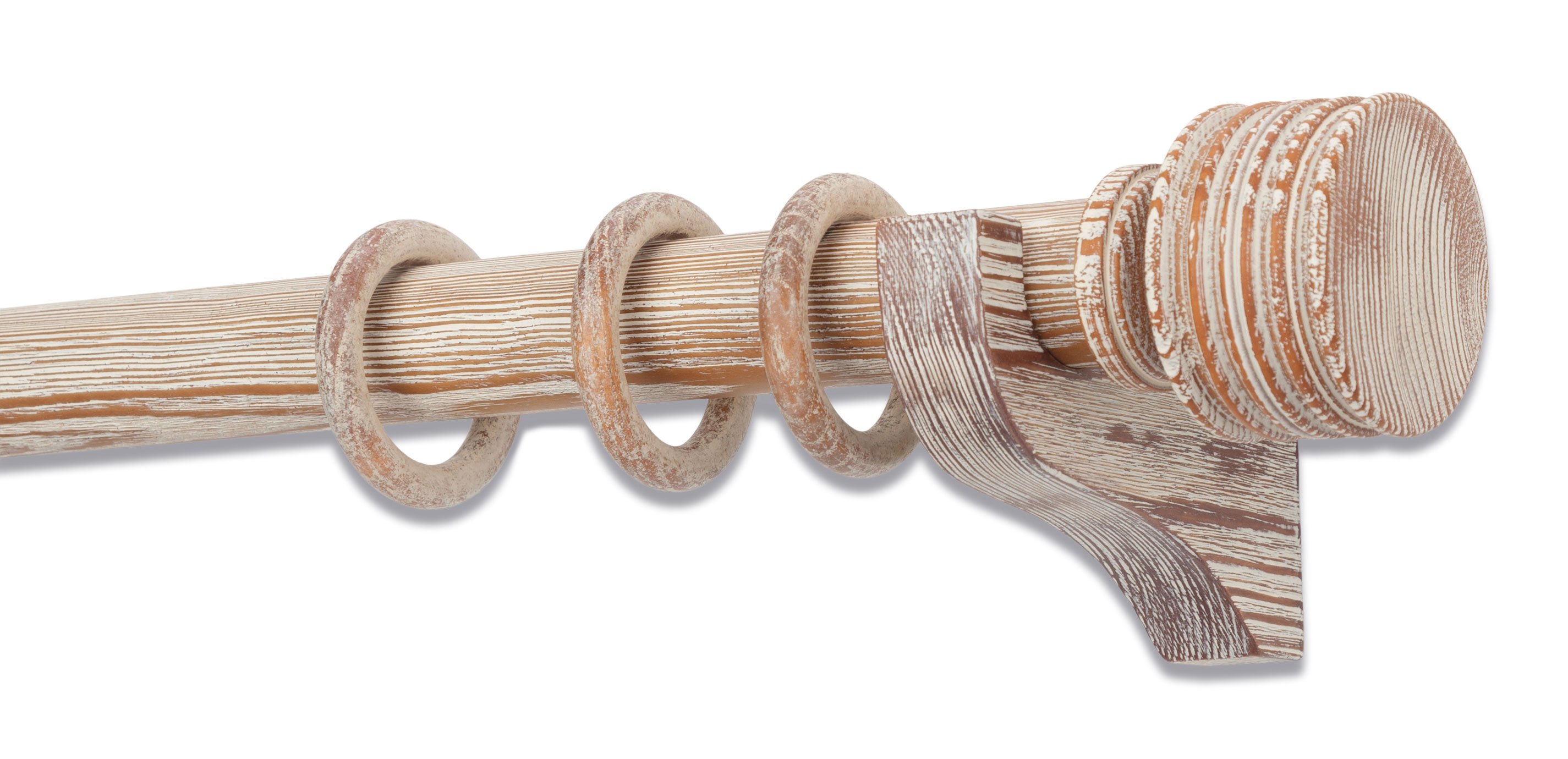 Distressed Wood Drapery Hardware Set with Stacked End Cap | Ethan Allen