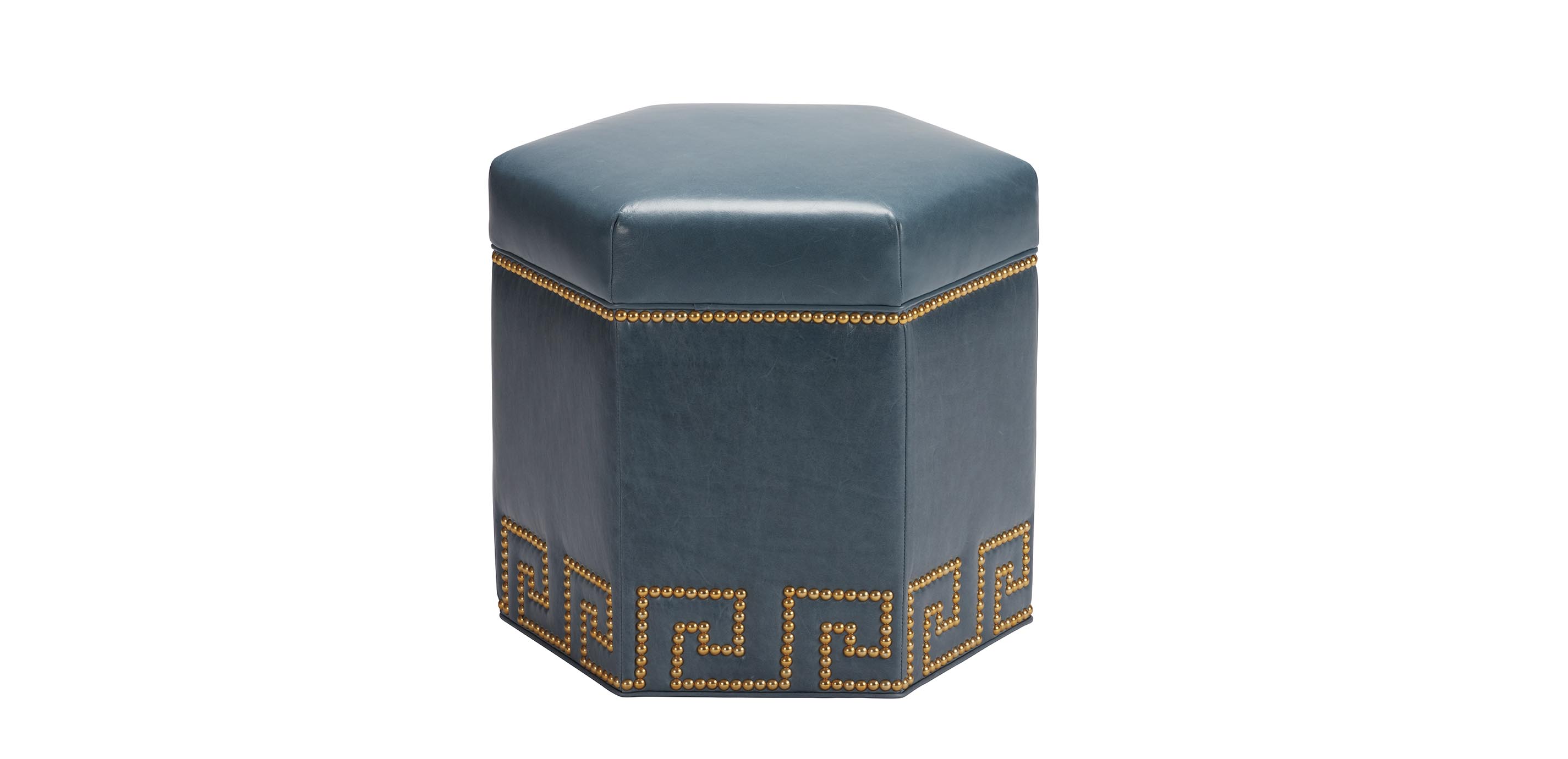 Viviette Leather Hexagon Ottoman | Leather Ottoman | Ethan Allen
