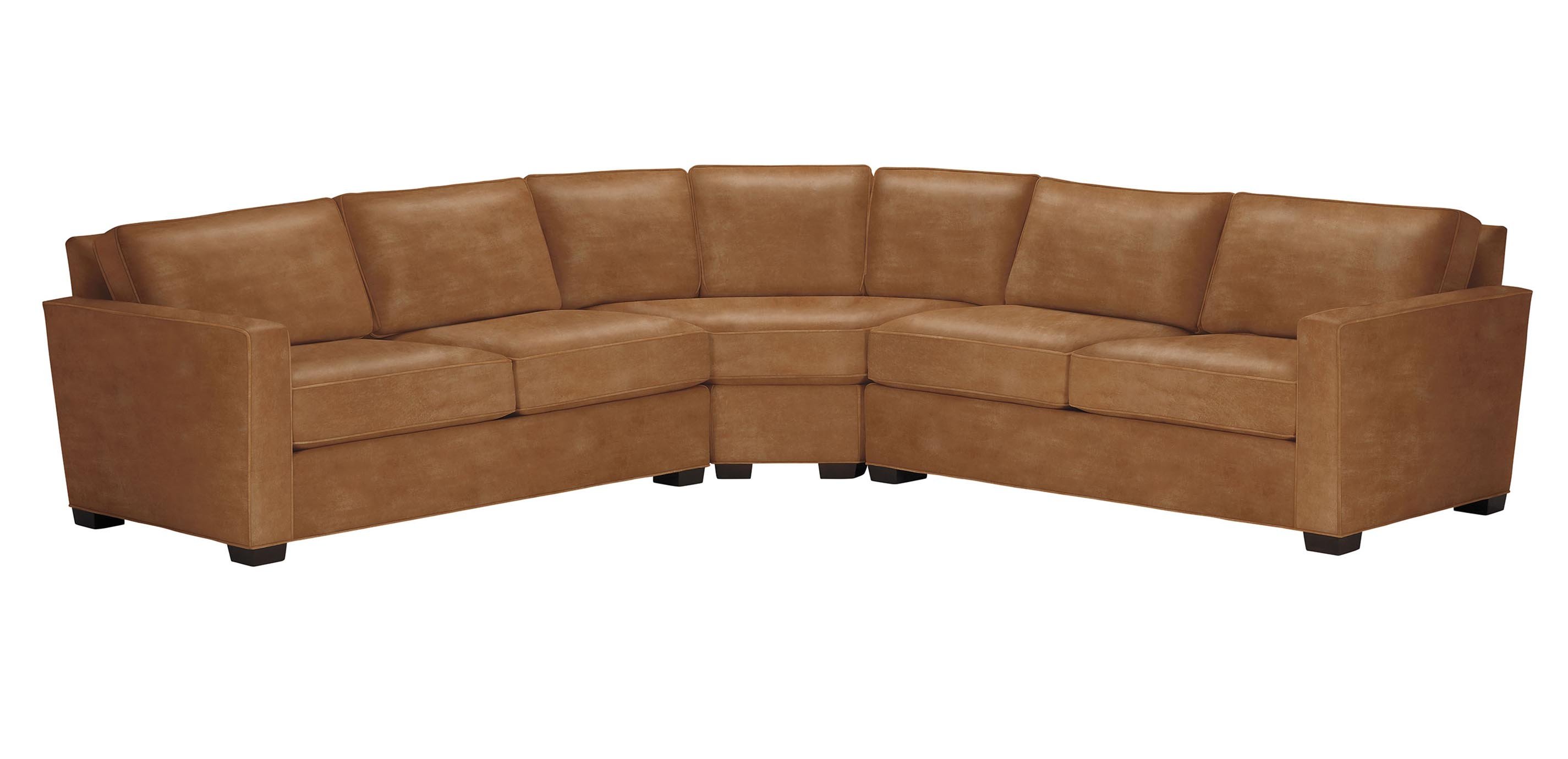 Spencer Track Arm Leather Three Piece Sectional with Curved Wedge