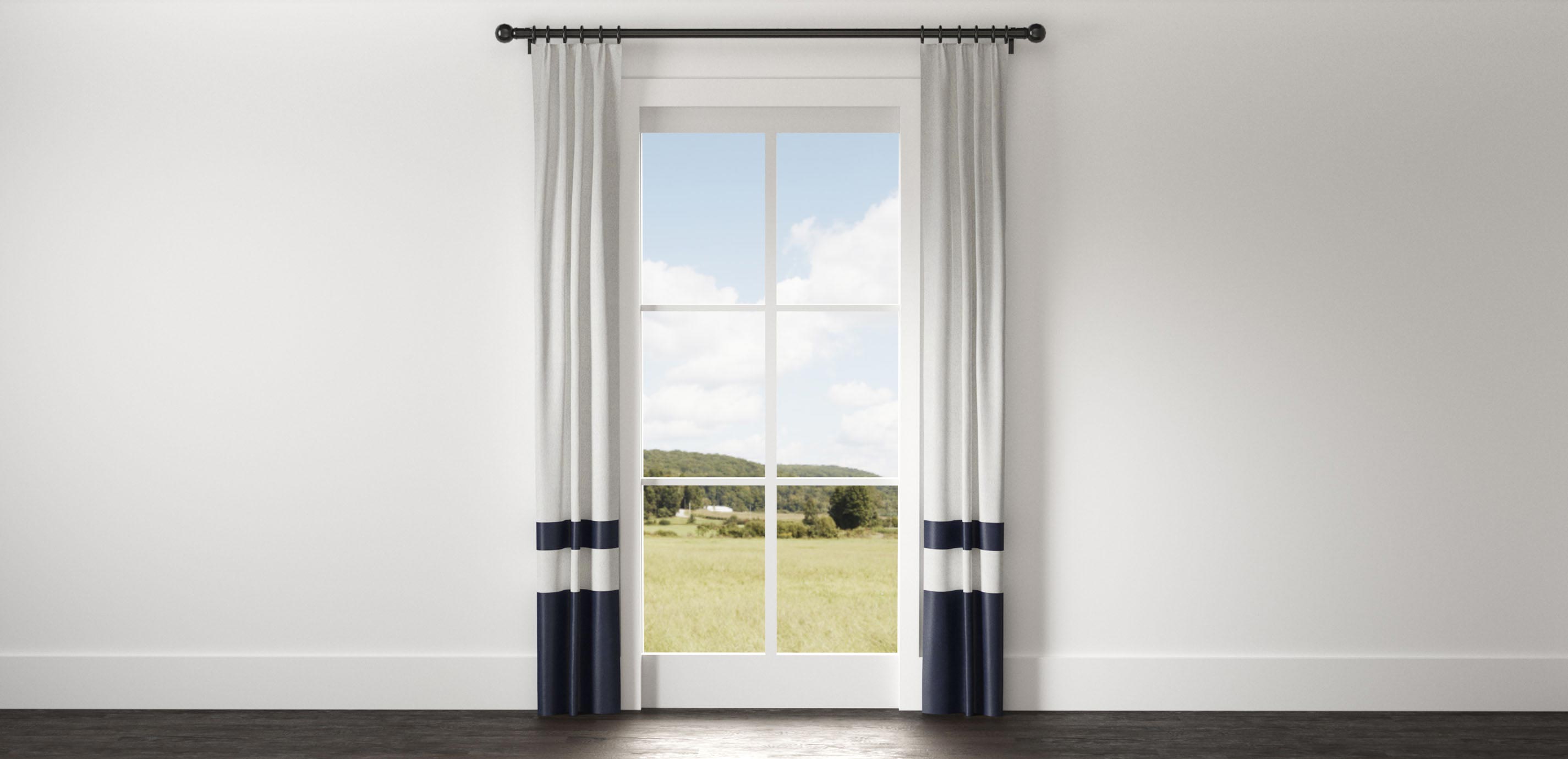 Navy Blue Curtains With White Border